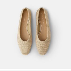 Zara | Shoes | Zara Raffia Woven Ballerina Natural Shoes Wooden Heel ...